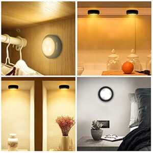 HOLKPOILOT Puck Lights with Remote Control, LED Under Cabinet Lights,Under Counter Light Battery Operated, Closet Light Dimmable,Wireless Under Cabinet Lighting, Stick On Lights(4PACK)