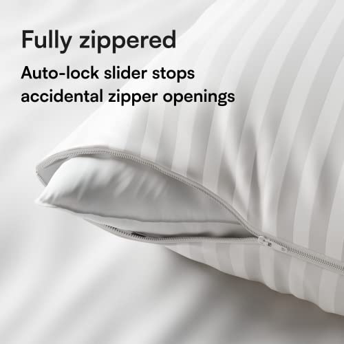 Niagara Sleep Solution 4Pack Pillow Protectors Standard 20x26 Inches Cotton Sateen Blend Tight Weave Size High Thread Count Zippered White Hotel Quality Non Noisy