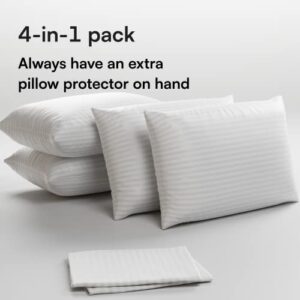 Niagara Sleep Solution 4Pack Pillow Protectors Standard 20x26 Inches Cotton Sateen Blend Tight Weave Size High Thread Count Zippered White Hotel Quality Non Noisy