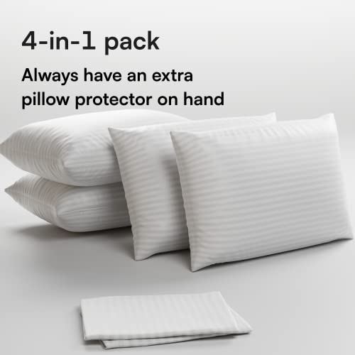 Niagara Sleep Solution 4Pack Pillow Protectors Standard 20x26 Inches Cotton Sateen Blend Tight Weave Size High Thread Count Zippered White Hotel Quality Non Noisy