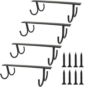 tihood 4pcs under cabinet mug rack, rustic mug organizer rack cup holder under shelf 16 hanging hooks rack for mugs, coffee cups and kitchen utensils display (4 pack-16 hooks)