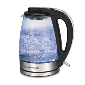 hamilton beach 40864 electric tea kettle, water boiler & heater, cordless, led indicator with built-in mesh filter, auto-shutoff & boil-dry protection, 1.7 l, clear glass