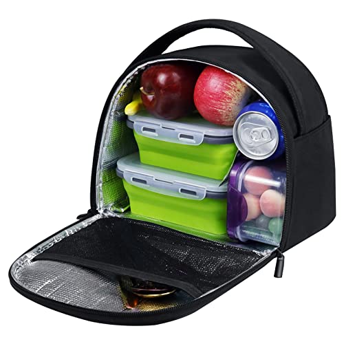 Gloppie Lunch Box Insulated Lunch Bag Women Men Lunch Cooler Bags Black Lunch Tote Bag for Bento Box Lunch Containers Adult Lunchbox Lunchbag Work Office Picnic