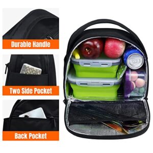 Gloppie Lunch Box Insulated Lunch Bag Women Men Lunch Cooler Bags Black Lunch Tote Bag for Bento Box Lunch Containers Adult Lunchbox Lunchbag Work Office Picnic