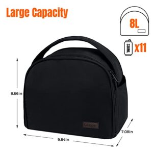 Gloppie Lunch Box Insulated Lunch Bag Women Men Lunch Cooler Bags Black Lunch Tote Bag for Bento Box Lunch Containers Adult Lunchbox Lunchbag Work Office Picnic