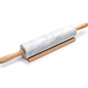 Fox Run Polished Marble Rolling Pin with Wooden Cradle, 10-Inch Barrel, White