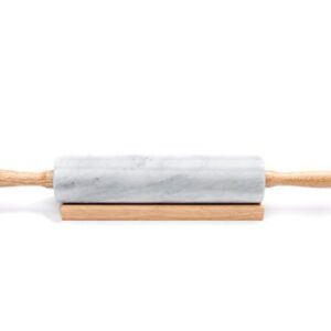 Fox Run Polished Marble Rolling Pin with Wooden Cradle, 10-Inch Barrel, White