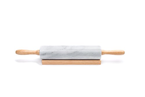 Fox Run Polished Marble Rolling Pin with Wooden Cradle, 10-Inch Barrel, White