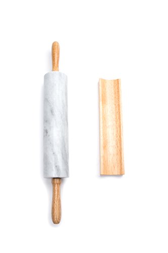 Fox Run Polished Marble Rolling Pin with Wooden Cradle, 10-Inch Barrel, White