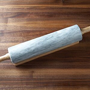 Fox Run Polished Marble Rolling Pin with Wooden Cradle, 10-Inch Barrel, White