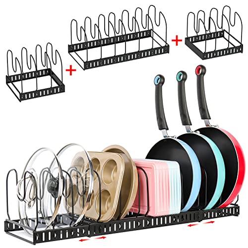 X-cosrack 15 Dividers Pot Pan Lid Rack Bakeware Cupboard Organizer, Expandable, Black