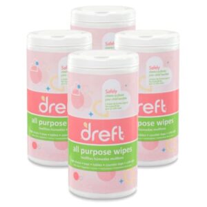 dreft multi-surface all-purpose gentle cleaning wipes for baby toys, car seat, high chair & more, 70 count (pack of 4)