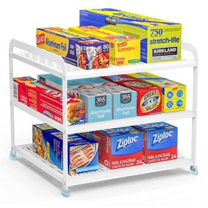 decostatue kitchen cabinet organizers and storage rack- adjustable foil and plastic wrap organizer rack – sturdy pantry organization and storage for plastic bag, wrap, foil, parchment, snack and box