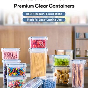 Airtight Food Storage Containers with Lids, Clear Pantry Canister Set for Kitchen Organization, Stackable Organizers for Flour, Sugar, Cereal, Rice, BPA Free Plastic 14-Pack with Different Sizes Dark Gray