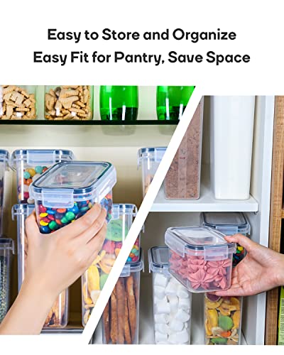 Airtight Food Storage Containers with Lids, Clear Pantry Canister Set for Kitchen Organization, Stackable Organizers for Flour, Sugar, Cereal, Rice, BPA Free Plastic 14-Pack with Different Sizes Dark Gray