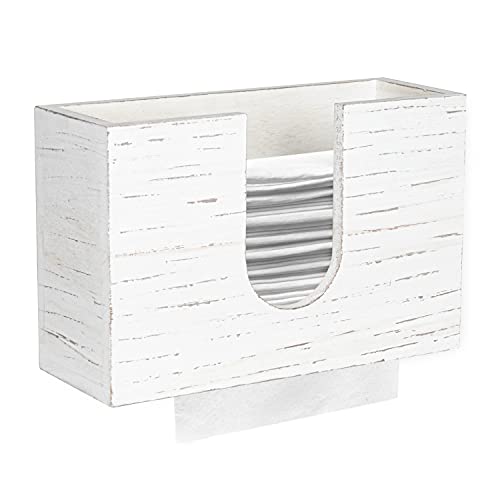 Ilyapa Wood Paper Towel Dispenser - Rustic Farmhouse White Wooden Multifold Hand Towel Holder