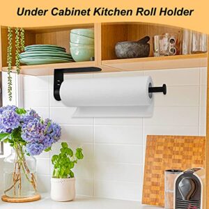 Single Hand Paper Towel Holder, Black Paper Towel Holder with Ratcheting Mechanism Paper Towel Dispenser Wall Mount Under Cabinet Paper Towel Holder Self-Adhesive or Drilled for Kitchen Bathroom RV