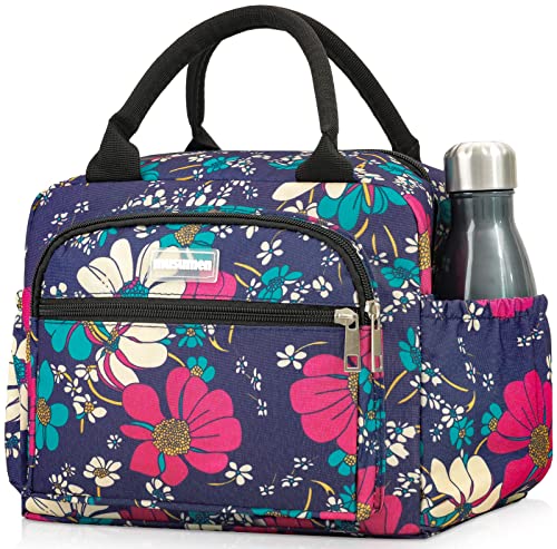 musumen Retro Print Lunch Bag for Women and Teenage Girls - Triple Insulated, Leak-Proof and Waterproof with Multiple Pockets - Fits Most Lunch Boxes and Holds One or Two Meals