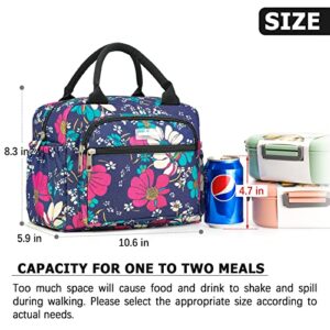 musumen Retro Print Lunch Bag for Women and Teenage Girls - Triple Insulated, Leak-Proof and Waterproof with Multiple Pockets - Fits Most Lunch Boxes and Holds One or Two Meals