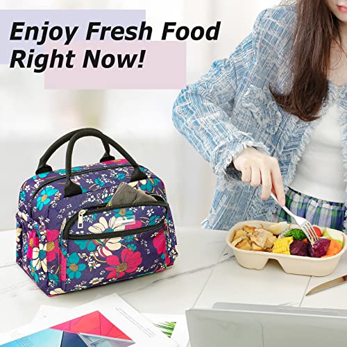 musumen Retro Print Lunch Bag for Women and Teenage Girls - Triple Insulated, Leak-Proof and Waterproof with Multiple Pockets - Fits Most Lunch Boxes and Holds One or Two Meals