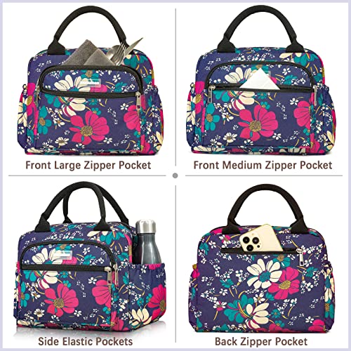 musumen Retro Print Lunch Bag for Women and Teenage Girls - Triple Insulated, Leak-Proof and Waterproof with Multiple Pockets - Fits Most Lunch Boxes and Holds One or Two Meals