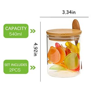 NEPIVEL 2 Pack Glass Jars with Bamboo Lids, 18.5Oz Glass Containers with Airtight Bamboo Lid and Spoons,100% Sealed Glass Spice Jars for Candy Coffee Beans Sugar Nuts Cookies, 540ml