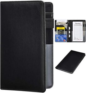 server books for waitress – leather waiter book server wallet with zipper pocket, cute waitress book&waitstaff organizer with money pocket fit server apron（classic black）