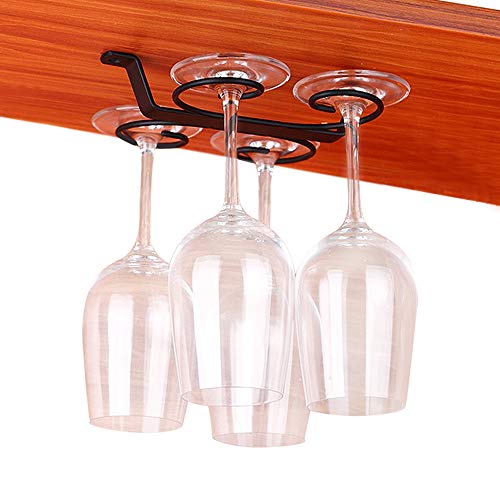 GeLive Under Cabinet Wine Glass Holder Stemware Rack Glass Storage Hanger With 4 Hooks Organizer for Kitchen and Bar (Black)