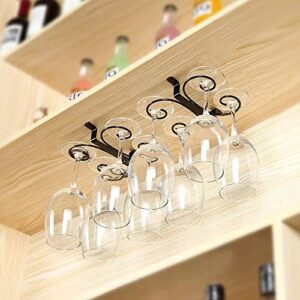 GeLive Under Cabinet Wine Glass Holder Stemware Rack Glass Storage Hanger With 4 Hooks Organizer for Kitchen and Bar (Black)