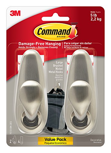 Command Forever Classic Large Metal Wall Hooks, Damage Free Hanging Wall Hooks with Adhesive Strips, No Tools Wall Hooks for Hanging Decorations in Living Spaces, 2 Metal Hooks and 4 Command Strips