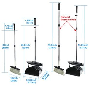 Broom and Dustpan Set for Home with Lid Indoor Upright Dustpan and Broom Combo Dust Pan with Long Handle Standing Sweeper Angle Broom Sweeping Room Office Garden Kitchen Floor Kids Pet Hair