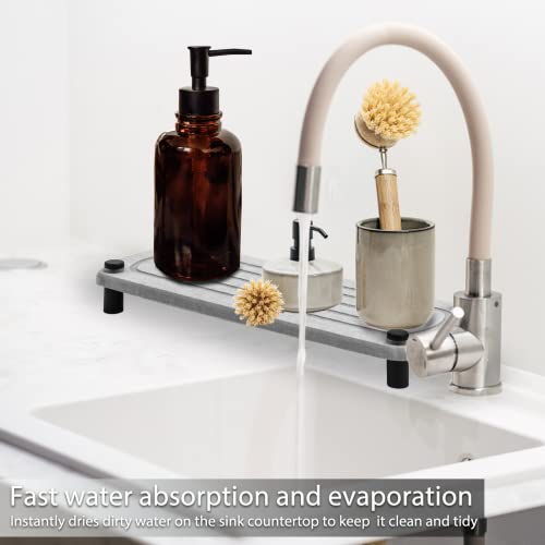 Modern Home Sink Caddy Dries Instantly | Diatomaceous Earth Drying Rack | Bathroom Sink Organizer | Kitchen Sink Organizer | Rapid Drying Stone Sink Caddy | Soap Holder, Prevents Moisture Buildup