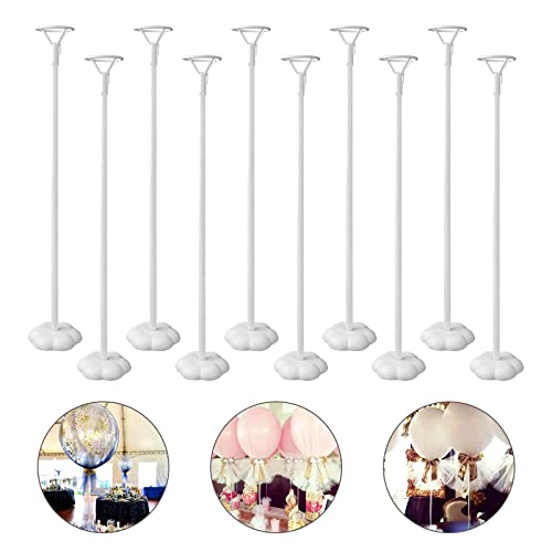 SAKOLLA Balloon Stick Stand - 10 Sets Balloon Base with Pole and Cup Table Desktop Centerpiece Holder for Birthday Party, Wedding, Holidays and Anniversary Decoration (15.7 inch White)