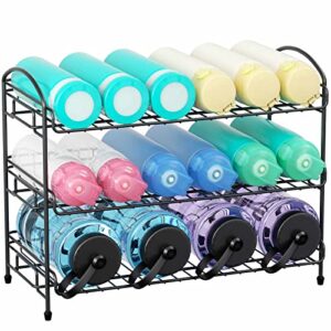 zarler water bottle organizer rack, 3-tier water bottle storage holder no tools assembly, stackable water bottle organizers shelf for cabinet kitchen pantry countertop