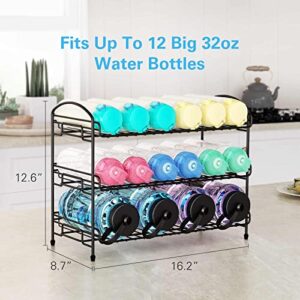 Zarler Water Bottle Organizer Rack, 3-Tier Water Bottle Storage Holder No Tools Assembly, Stackable Water Bottle Organizers Shelf for Cabinet Kitchen Pantry Countertop