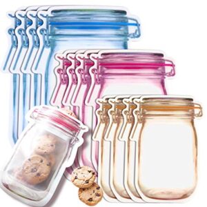 fireboomoon 30 pcs multi-size mason jar bottle pattern zipper bags,reusable airtight seal leak-proof portable food snack save storage pouch bag for travel picnic camping and kids