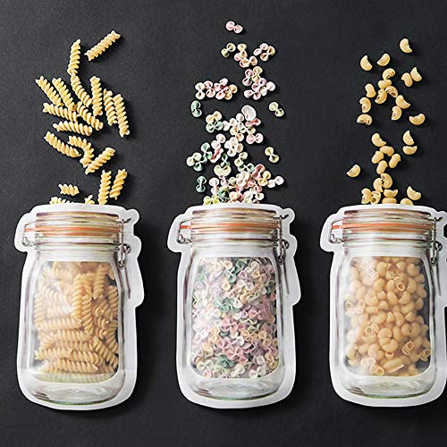 Fireboomoon 30 PCS Multi-Size Mason Jar Bottle Pattern Zipper Bags,Reusable Airtight Seal Leak-Proof Portable Food Snack Save Storage Pouch Bag for Travel Picnic Camping and Kids