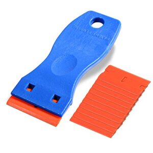 ehdis 1.5″ plastic razor scraper with 10pcs double edged plastic blades for removing labels stickers decals on glass windows (blue)