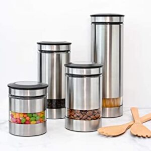 Le'raze Airtight Food Storage Container for Kitchen Counter with Window, [Set of 4] Canister Set Ideal for Flour Tea, Sugar, Coffee, Candy, Cookie Jar