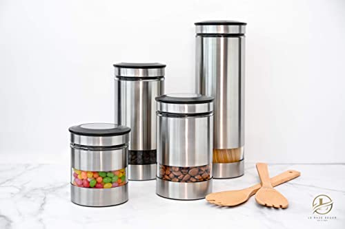 Le'raze Airtight Food Storage Container for Kitchen Counter with Window, [Set of 4] Canister Set Ideal for Flour Tea, Sugar, Coffee, Candy, Cookie Jar