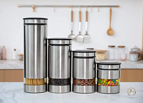 Le'raze Airtight Food Storage Container for Kitchen Counter with Window, [Set of 4] Canister Set Ideal for Flour Tea, Sugar, Coffee, Candy, Cookie Jar