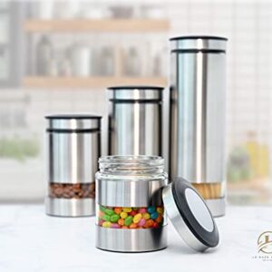 Le'raze Airtight Food Storage Container for Kitchen Counter with Window, [Set of 4] Canister Set Ideal for Flour Tea, Sugar, Coffee, Candy, Cookie Jar