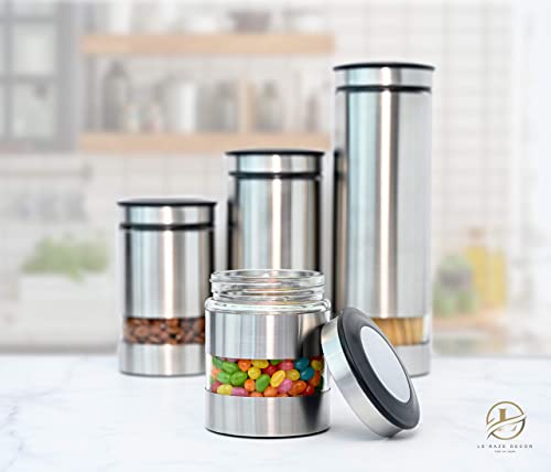 Le'raze Airtight Food Storage Container for Kitchen Counter with Window, [Set of 4] Canister Set Ideal for Flour Tea, Sugar, Coffee, Candy, Cookie Jar