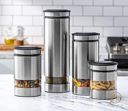 Le'raze Airtight Food Storage Container for Kitchen Counter with Window, [Set of 4] Canister Set Ideal for Flour Tea, Sugar, Coffee, Candy, Cookie Jar