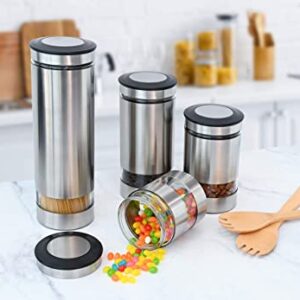 Le'raze Airtight Food Storage Container for Kitchen Counter with Window, [Set of 4] Canister Set Ideal for Flour Tea, Sugar, Coffee, Candy, Cookie Jar