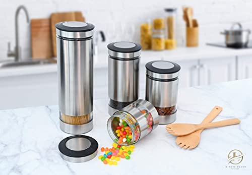 Le'raze Airtight Food Storage Container for Kitchen Counter with Window, [Set of 4] Canister Set Ideal for Flour Tea, Sugar, Coffee, Candy, Cookie Jar