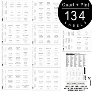 Quart + Pint Made by Sketch Concepts. 134 Kitchen Pantry Labels for Containers. Minimalist Preprinted Farmhouse Style. White Matte Sticker Black Text. Waterproof Stickers. Organization Jars Canisters