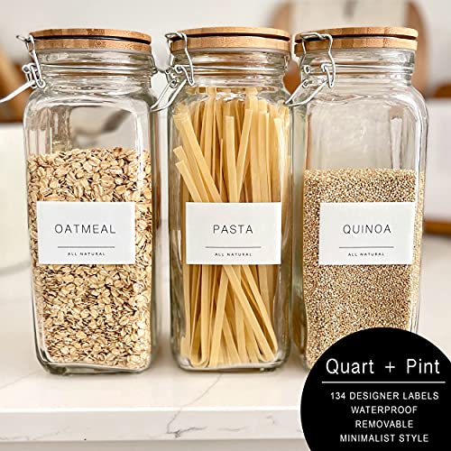 Quart + Pint Made by Sketch Concepts. 134 Kitchen Pantry Labels for Containers. Minimalist Preprinted Farmhouse Style. White Matte Sticker Black Text. Waterproof Stickers. Organization Jars Canisters