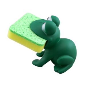 Animal Shape Novelty Kitchen Sponge Holder and Sponge Choice of Frog or Duck (Green Frog)