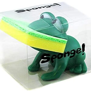 Animal Shape Novelty Kitchen Sponge Holder and Sponge Choice of Frog or Duck (Green Frog)